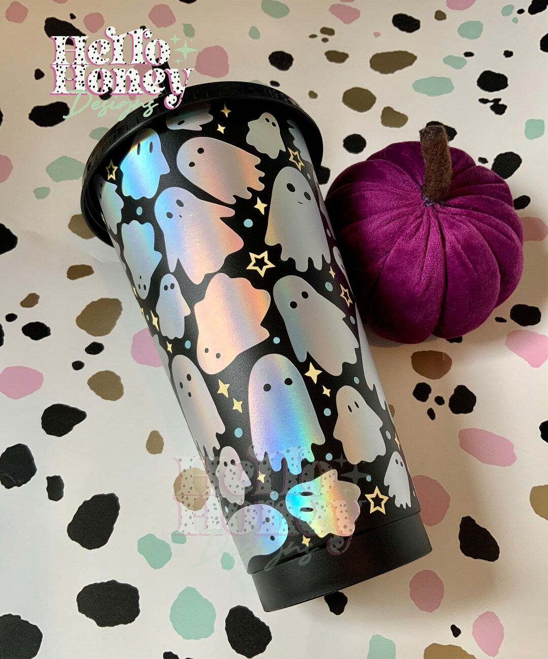 Holographic Spooky Ghosts 24oz Cold Cup custom Reusable Tumbler With ...