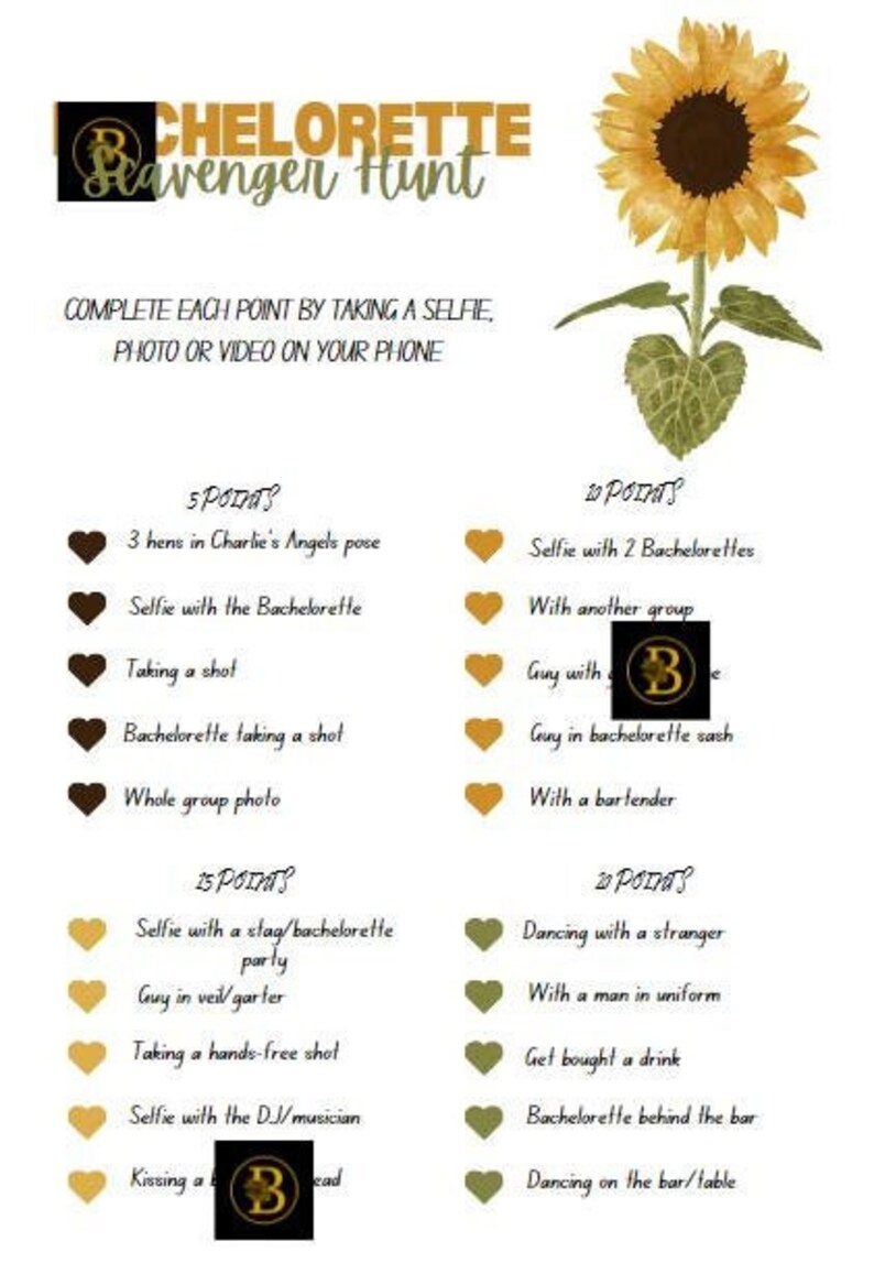 6 Printable Bachelorette Party Games - Sunflower Theme Bridal Shower - Etsy