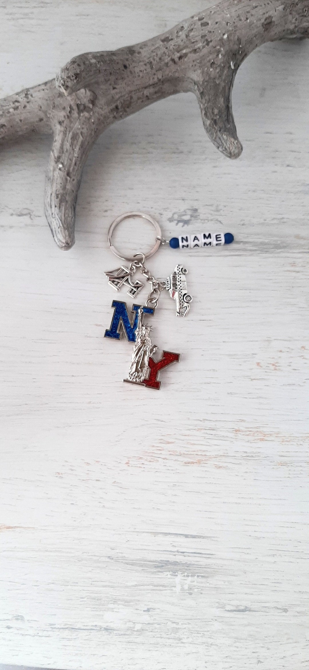 Keychain, Bag Charm, new York Brooklyn Bridge, Yellow Cab taxi ...