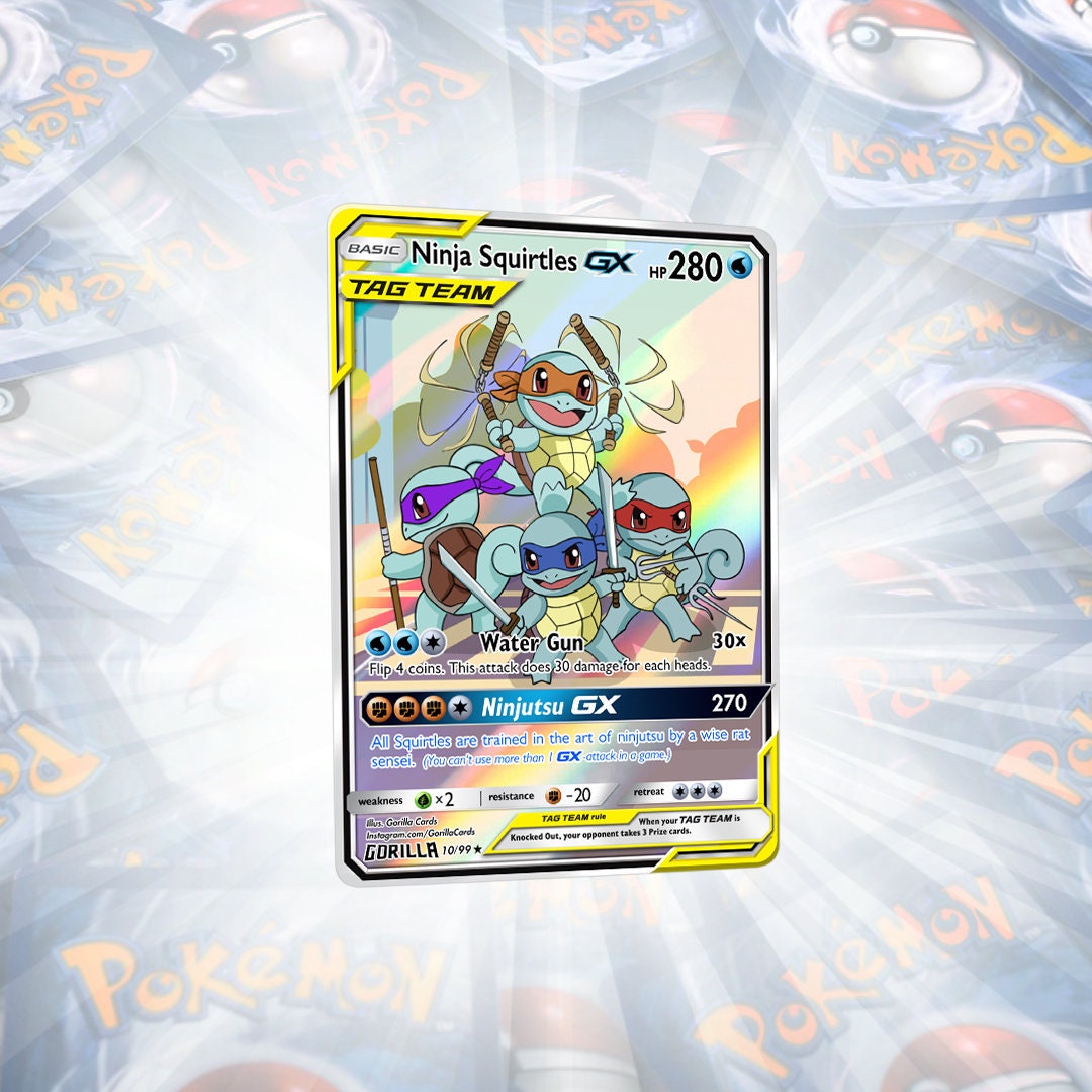 Ninja Squirtles GX Tag Team Full Art Holo Custom Pokemon Card TMNT Team ...