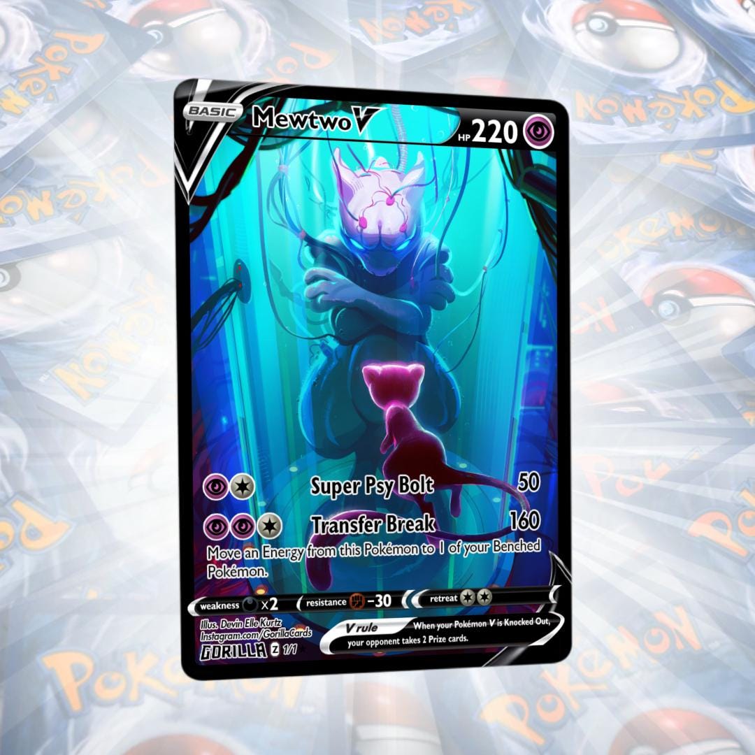 Mewtwo V Full Art Holo Custom Pokemon Card Mewtwo Tube Laboratory Mew ...