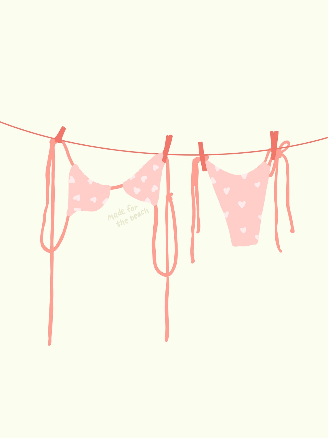 Printable Pink Bikini Beach Illustration, Bikini Hanging, Illustrated ...