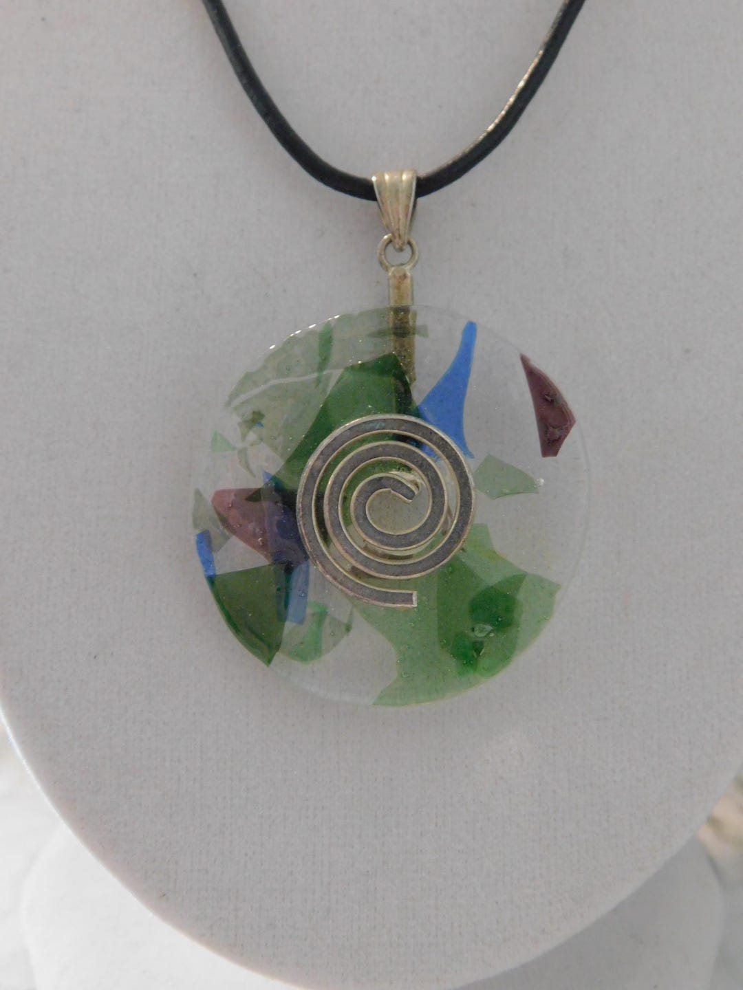 N109 Color Mixed Circle Fused Glass Pendant Necklace - Etsy