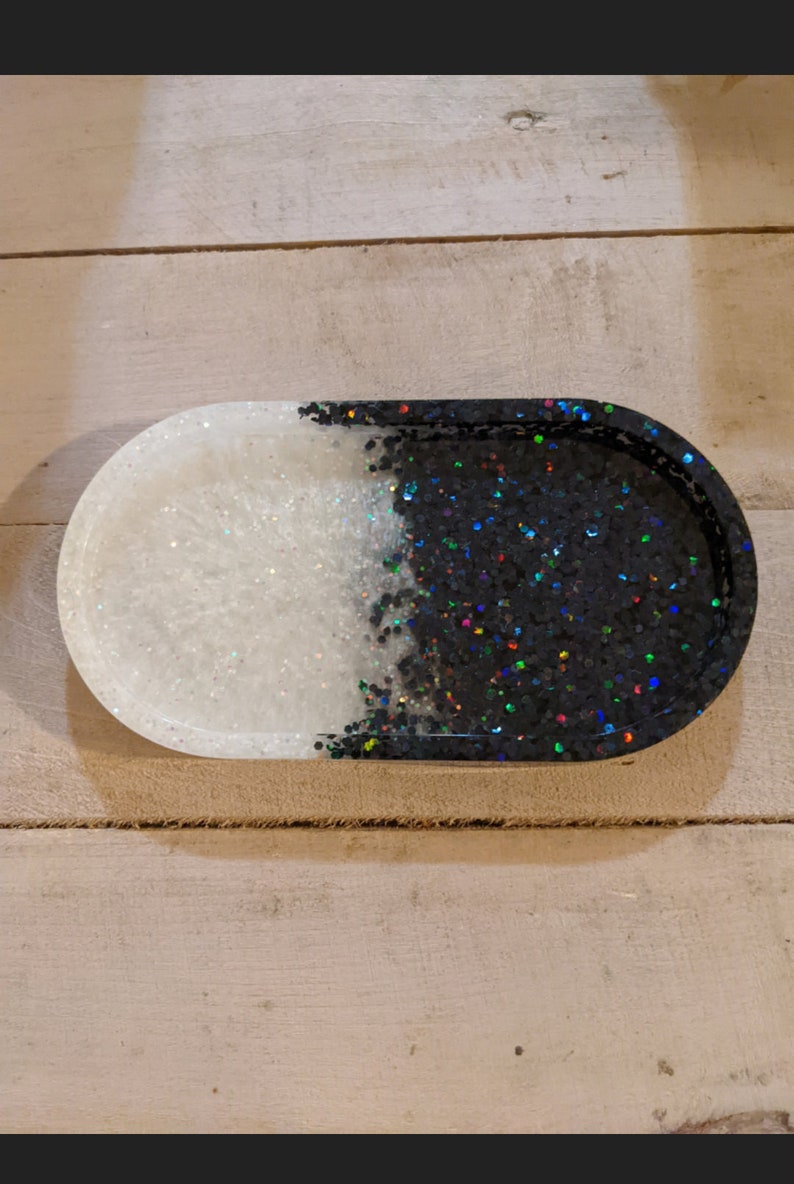 Two Sided Epoxy Resin Decorative Trays, Black and White, Black and Gold ...