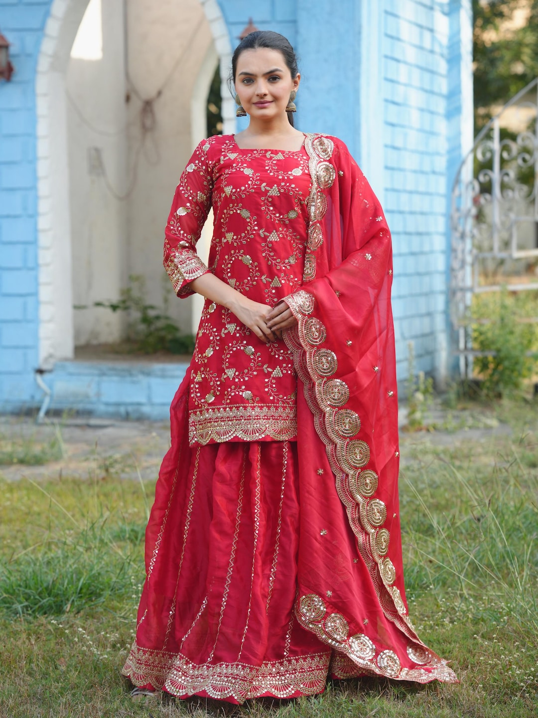 Red Wedding Chaniya Choli for Function, Ready to Wear Lehenga Choli for ...