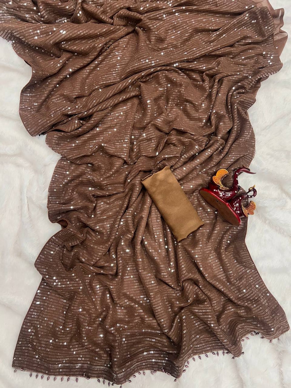 Disha Patani Wear Soft Georgette Brown Saree for Women, Party Wear ...