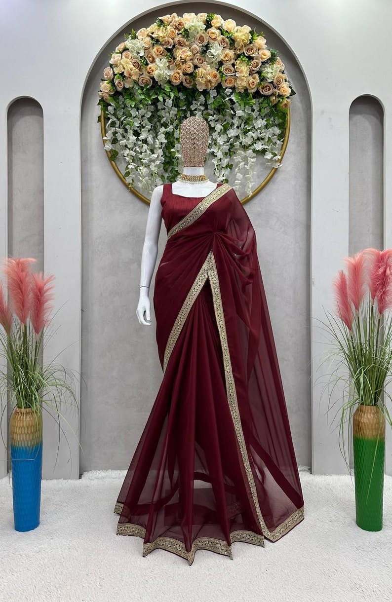 Wedding Wear Maroon Saree for Women, Tabbi Silk Saree With Thread ...