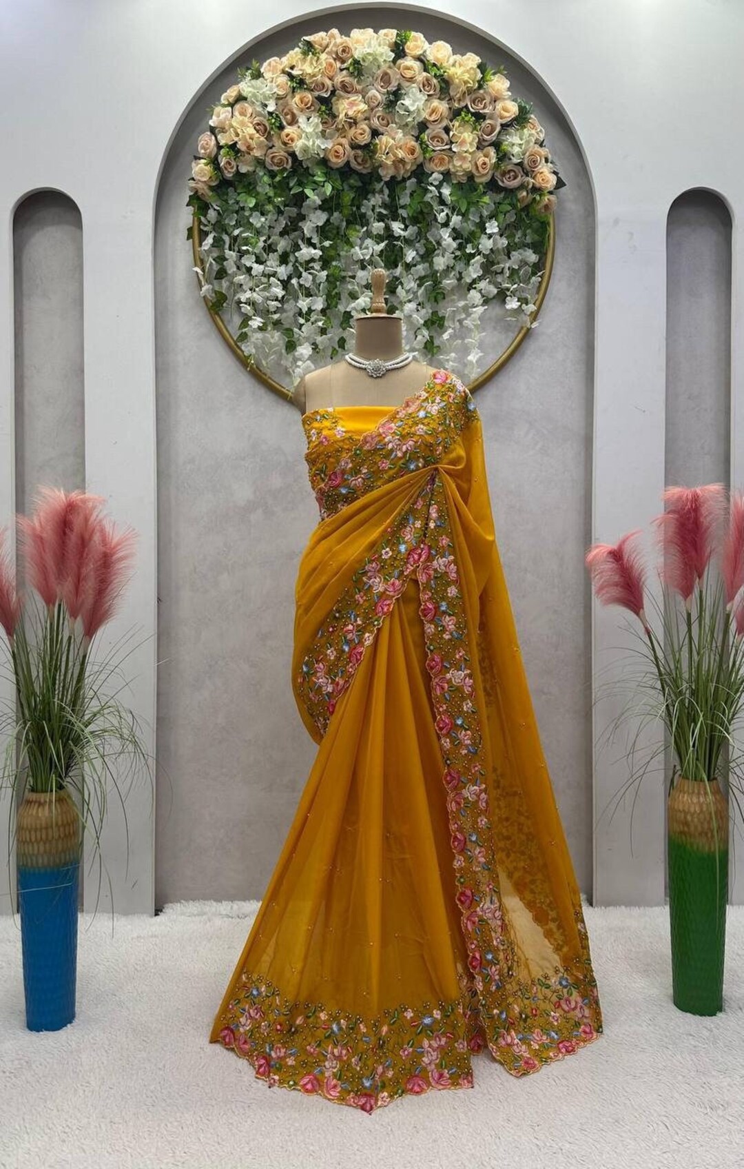 Bridesmaid Yellow Saree for Haldi Function, Wedding Saree With Thread ...