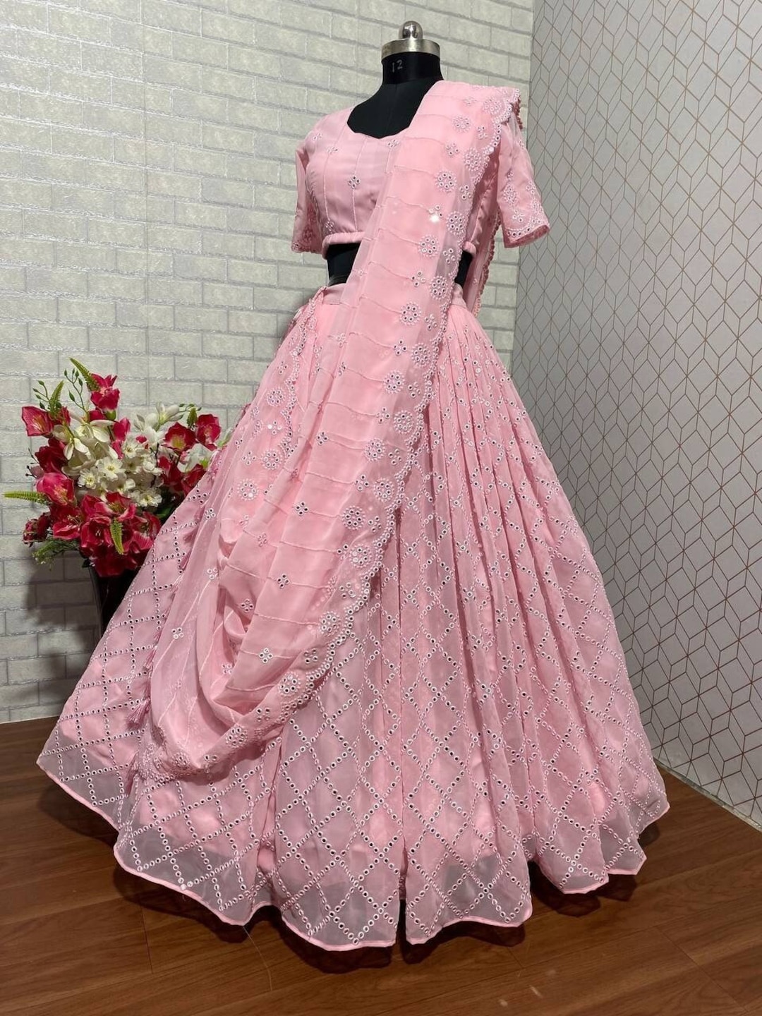 Baby Pink Lehenga Choli for Women, Designer Faux Georgette Lehenga for ...