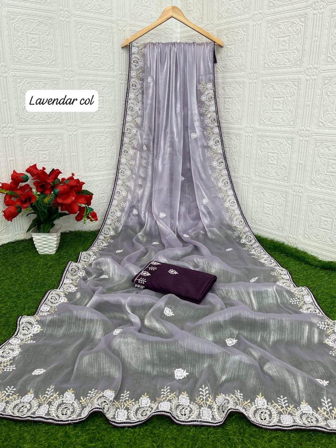 Elegant Lavender Saree for Girls, Birthday Saree for Women, Chiffon ...