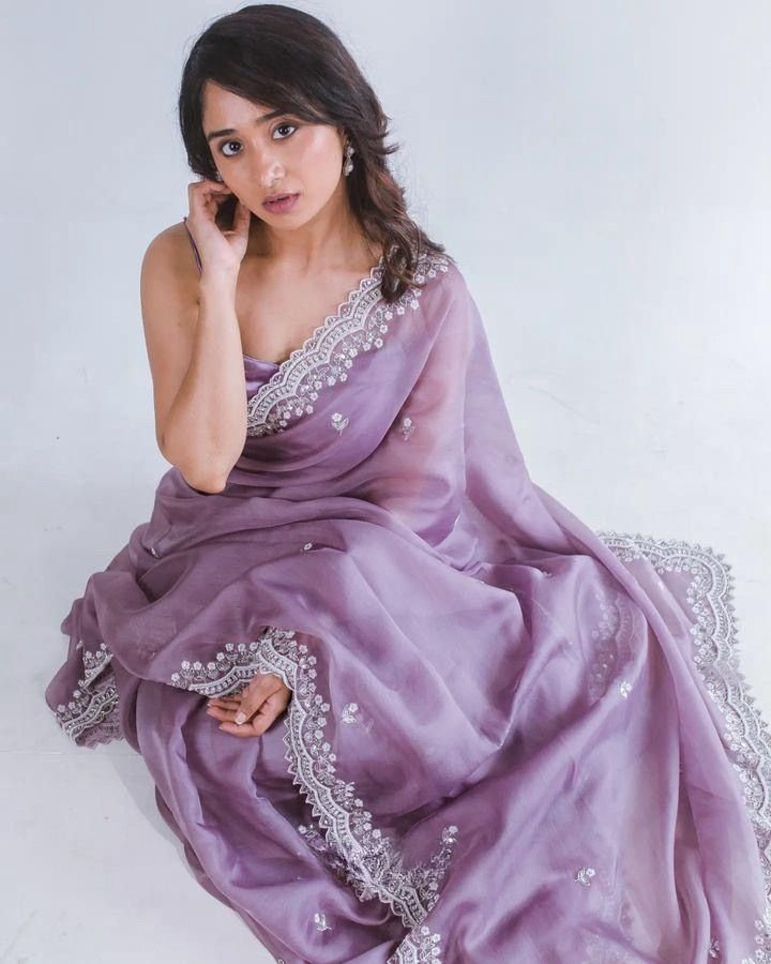 Lavender Saree for Women, Trendy Tebi Silk Saree Blosue, Party Wear ...
