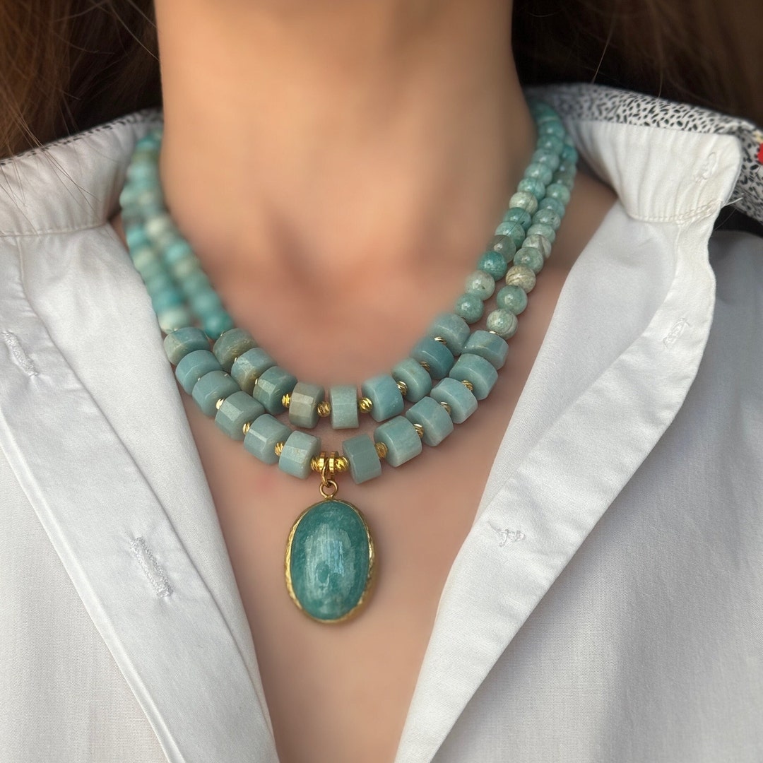 Amazonite Necklaces, Handmade Statement Necklace for Women, Beaded ...