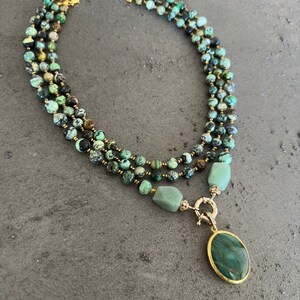 Variscite Necklace, Beaded Multistrand Gemstone Jewelry, Handmade Green ...