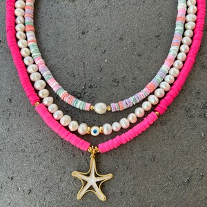 Fimo Beads Necklace Pink Fimo and Pearl Jewelry Handmade - Etsy