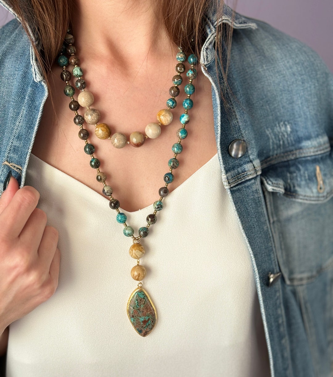 Jasper Necklace, Big Bold Statement Necklace for Women, Handmade ...