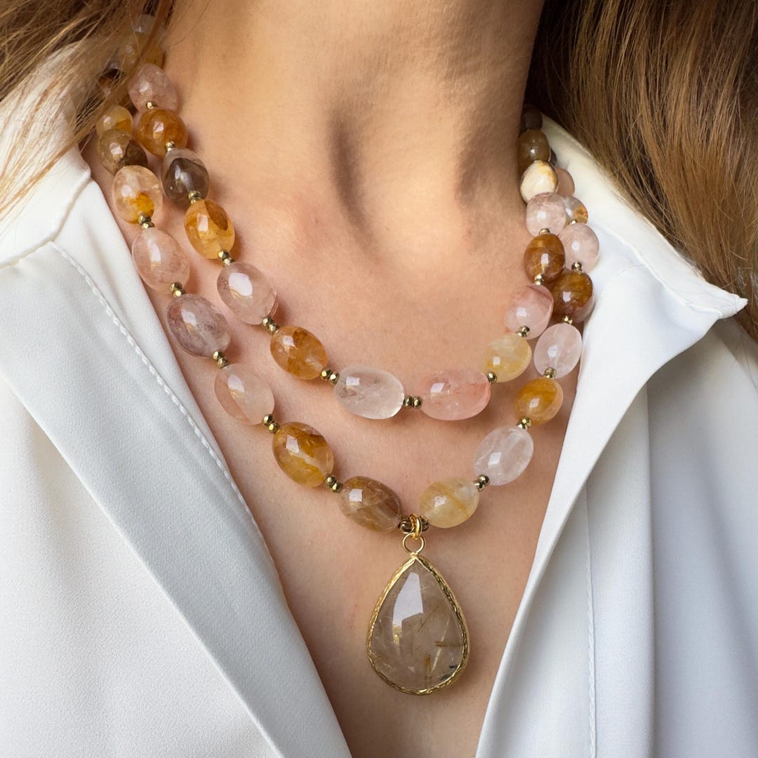 Agate Necklace, Big Bold Statement Necklace for Her, Beaded Gemstone ...