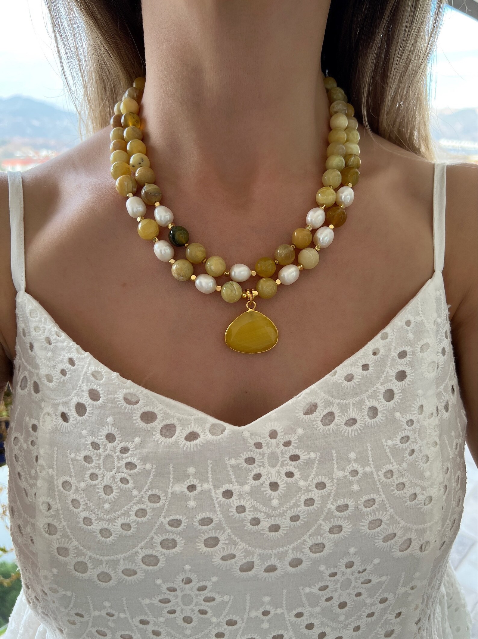 Opal Necklace Beaded Yellow Gemstone Jewelry Statement - Etsy