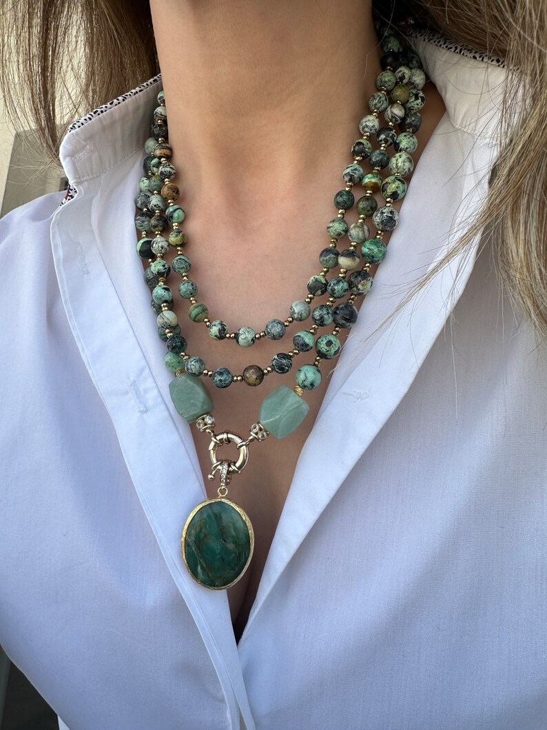 Variscite Necklace Beaded Multistrand Gemstone Jewelry - Etsy