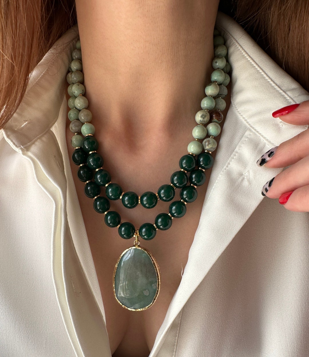 Moss Agate Necklaces, Unique Gemstone Jewelry, Big Bold Agate Pendant ...