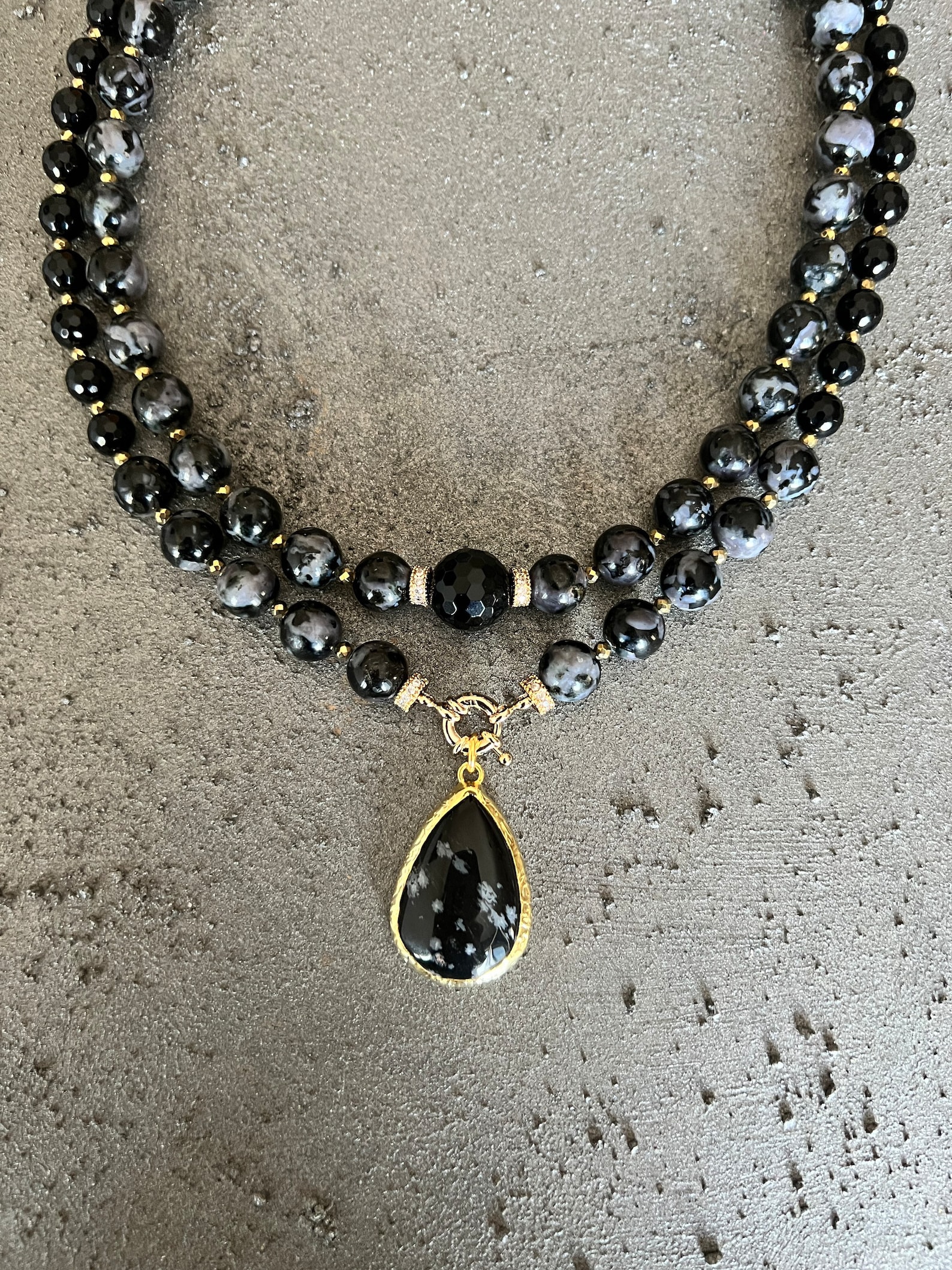 Obsidian Necklace Beaded Black and Grey Gemstone Necklace - Etsy