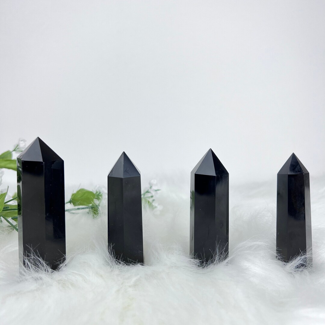 Black Obsidian Point Tower, Black Crystal Obelisk Wand, Obelisk Points ...