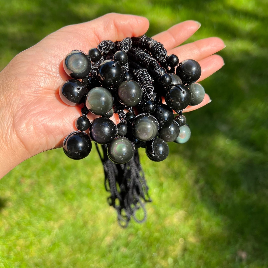 Natural Rainbow Eye Obsidian Necklace, Black Obsidian Necklace ...
