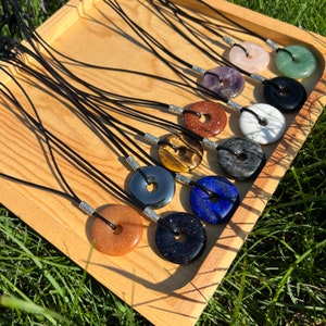 Healing Crystal Doughnut Necklace, 30mm Donut Genuine Crystals Necklace ...