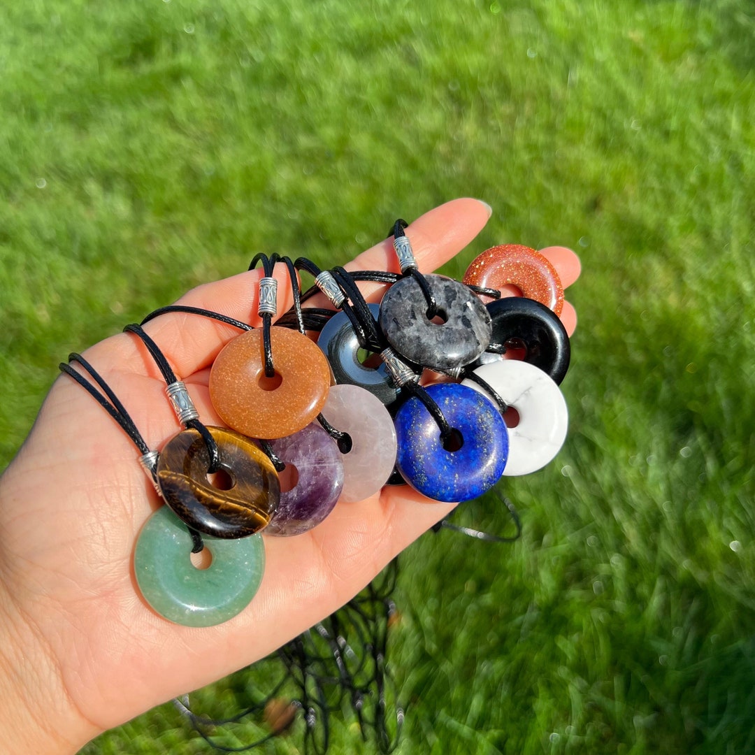 Healing Crystal Doughnut Necklace, 30mm Donut Genuine Crystals Necklace ...