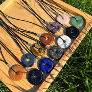 Healing Crystal Doughnut Necklace, 30mm Donut Genuine Crystals Necklace ...