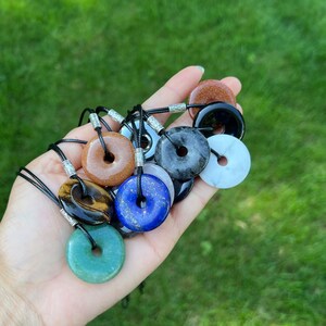 Healing Crystal Doughnut Necklace, 30mm Donut Genuine Crystals Necklace ...