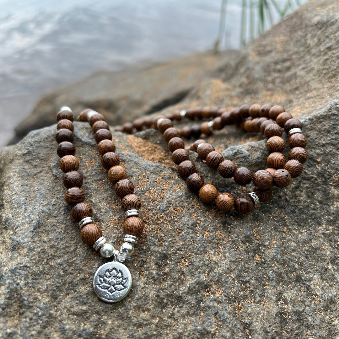 Wood Bead Mala Necklace Bracelet, 108 Prayer Beads Mala, Custom Wooden ...