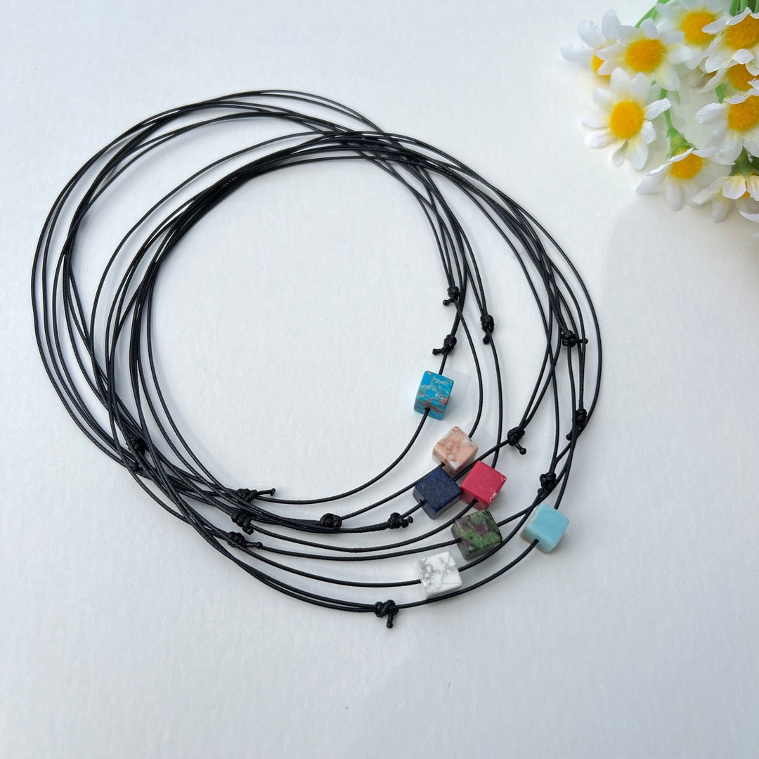 Delicate Gemstone Choker, Single Stone Adjustable Cord Necklace ...