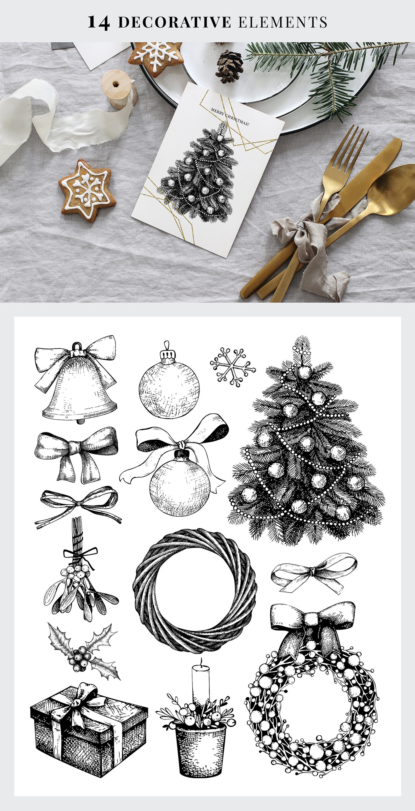 Christmas Decorations Clip Art. Vintage Christmas Decor PNG. Winter ...