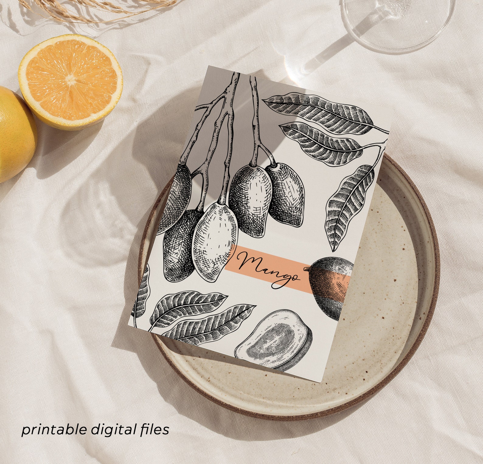 Mango Tree Botanical Sketch, Exotic Fruit Plant, Summer PNG, Engraving ...