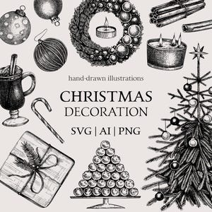 Retro Christmas Clipart: Hand-drawn Holiday Designs, Winter SVG, PNG ...