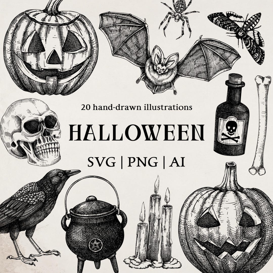 Vintage Halloween Clipart, Halloween Pumpkin Engraving Vector Files ...