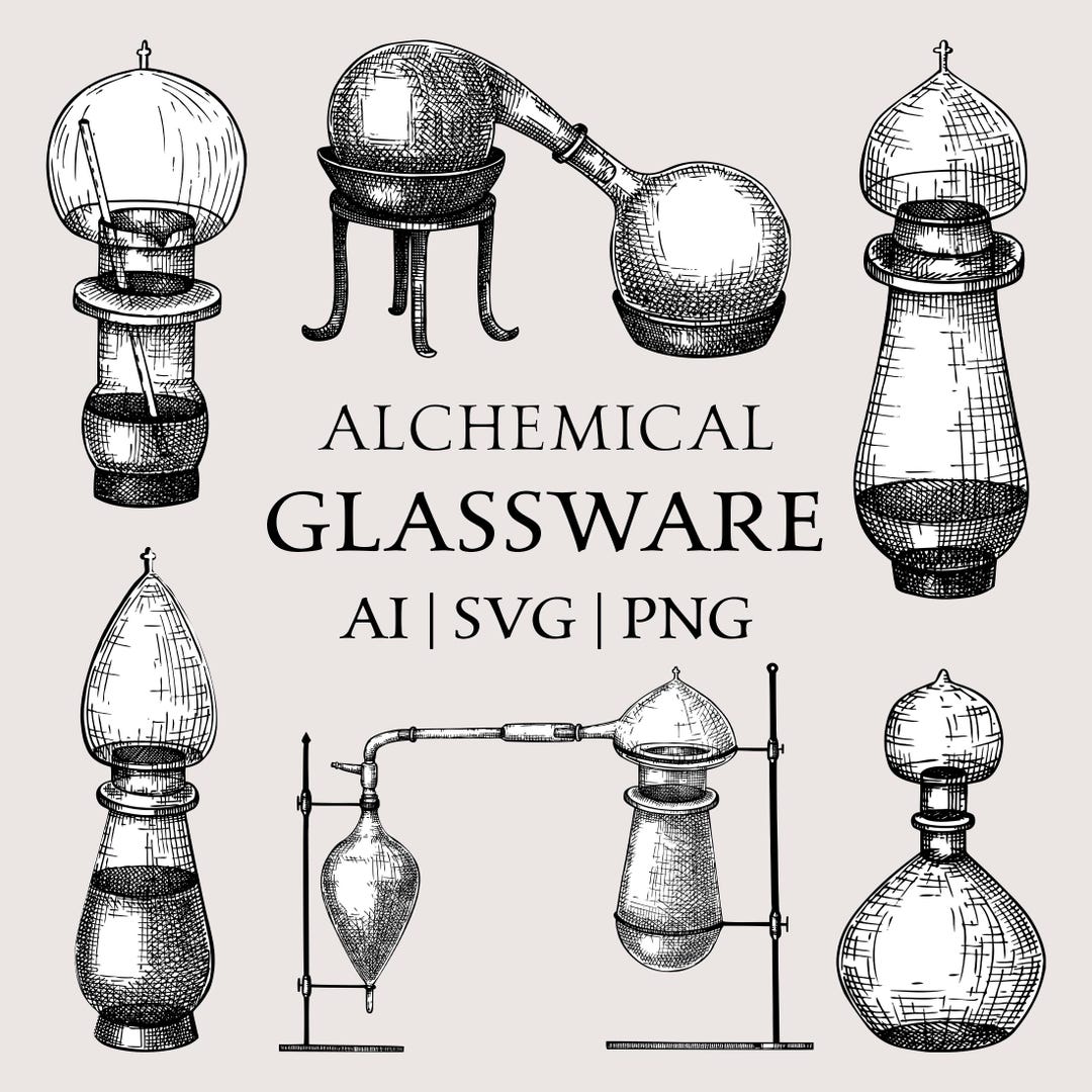 Alchemy Glassware SVG Bundle: Hand-drawn Apothecary Jars & Antique ...
