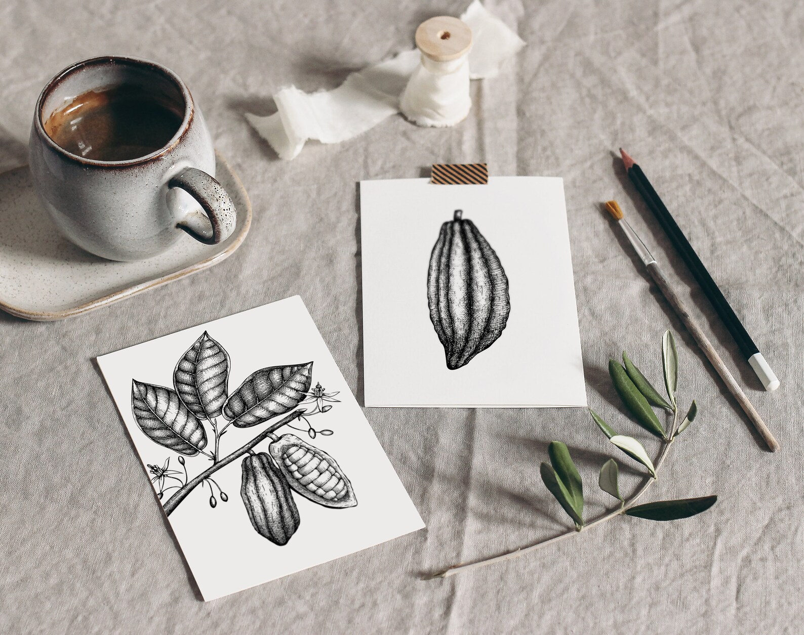 Hand Drawn Cocoa Outline Drawing, Chocolate Logo Design Print, Cocoa ...