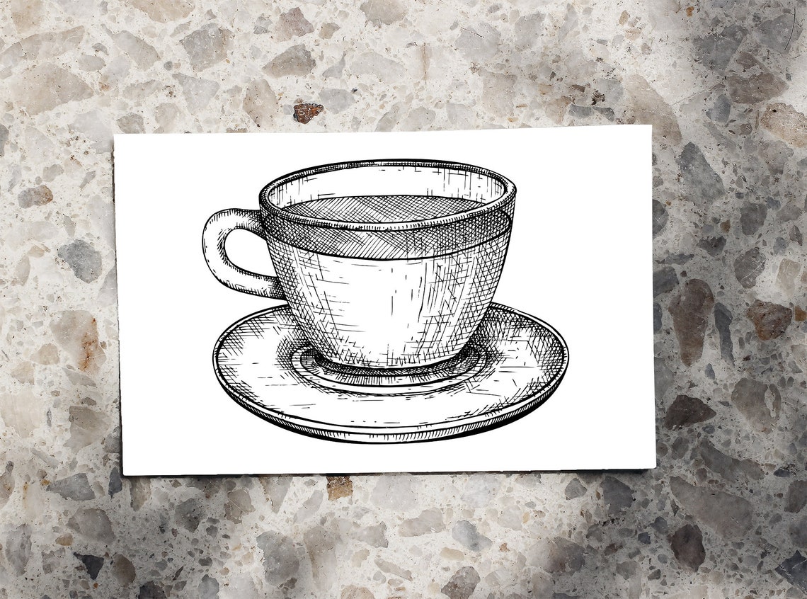 Tea Party Line Drawing. Vector Sketch Art. Matcha Bowl, Jasmine Plant ...