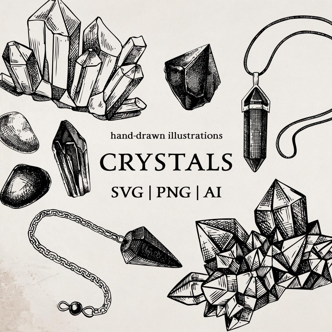 Natural Stones SVG Bundle, Hand Drawn Gemstone Jewelry PNG, Quartz ...