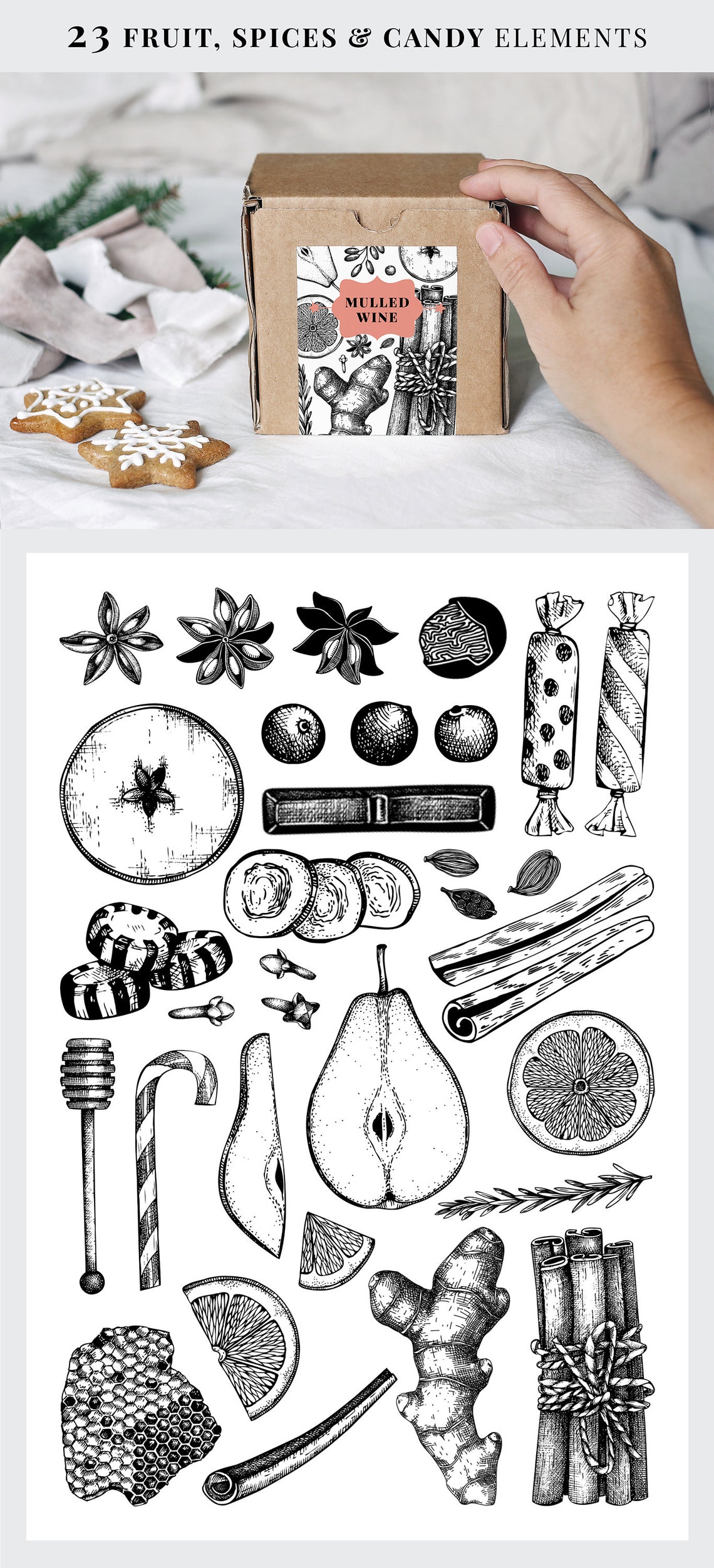 Christmas Decorations Clip Art. Vintage Christmas Decor PNG. Winter ...