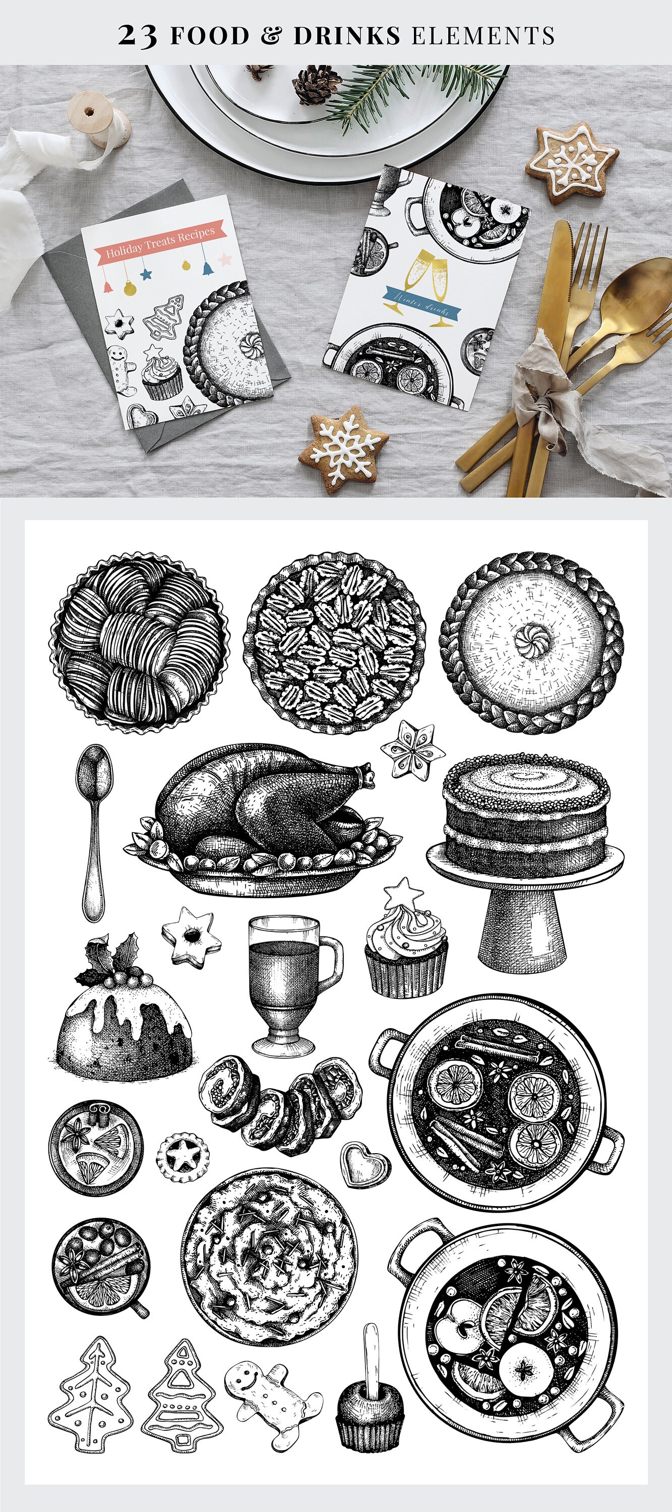 Christmas Decorations Clip Art. Vintage Christmas Decor PNG. Winter ...