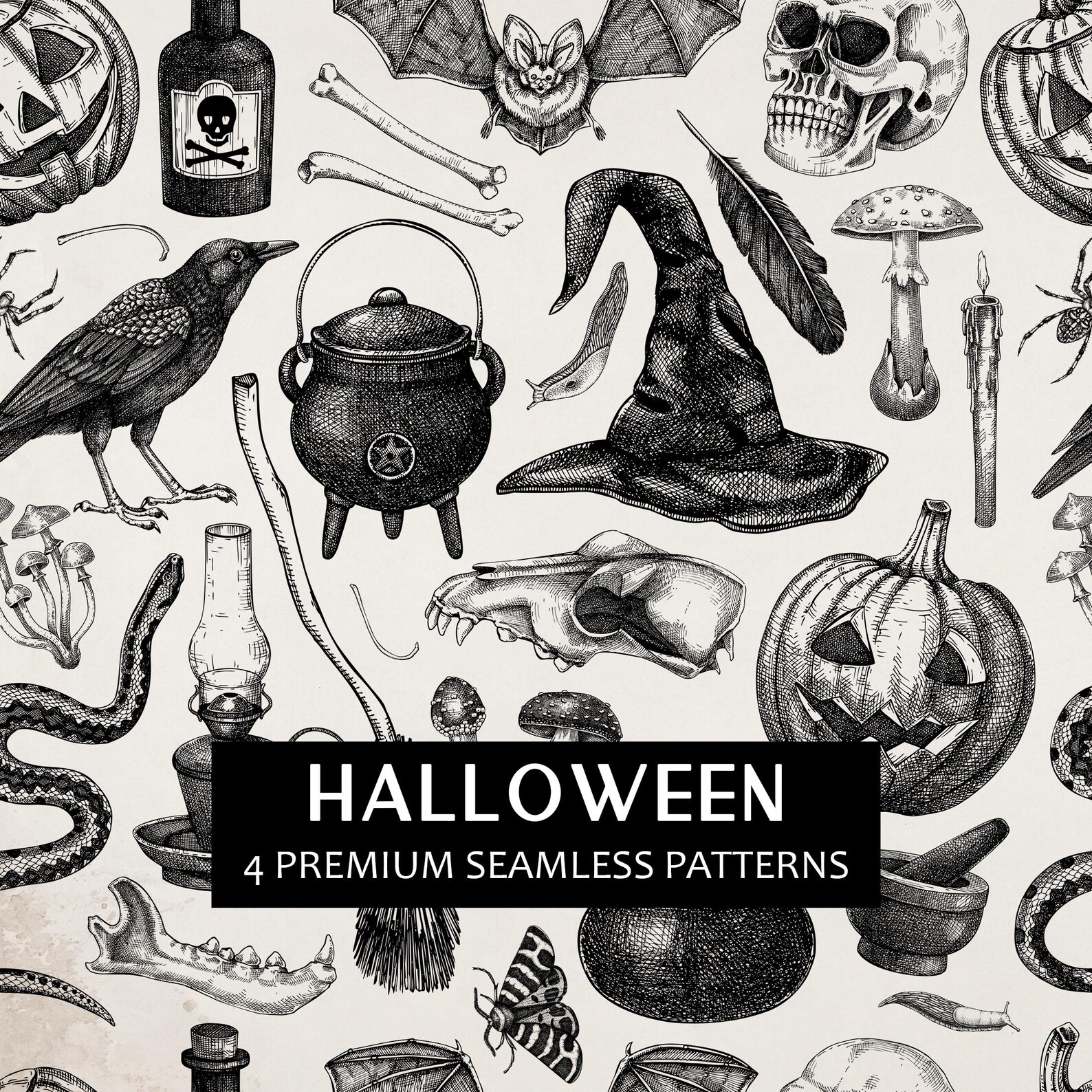 Vintage Halloween Seamless Pattern PNG: Spooky Season, Autumn Decor ...