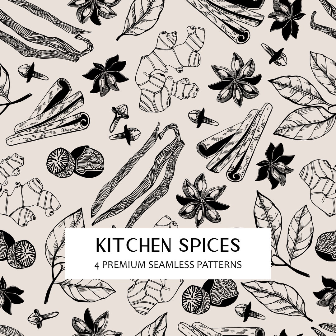 Kitchen Spices Seamless Pattern PNG, Herbs and Spices Vintage Pattern ...
