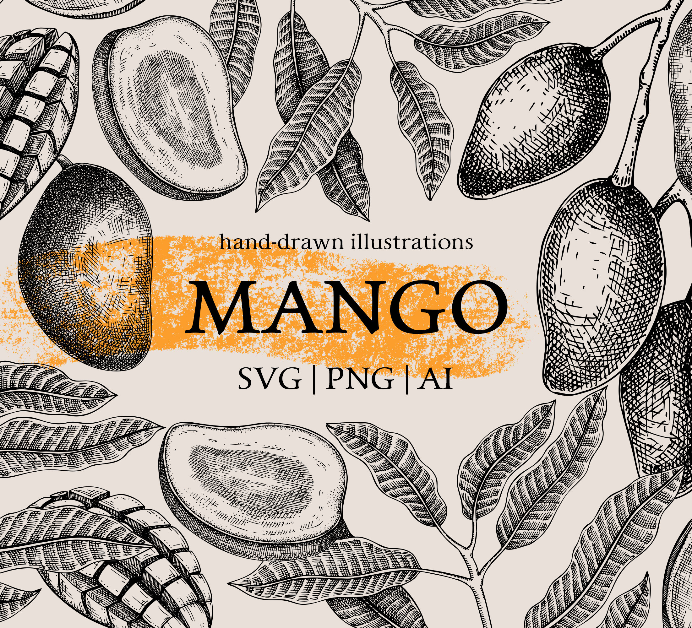 Mango Tree, Exotic Fruit Plants SVG, Engraving Vector Tropical Sketch ...