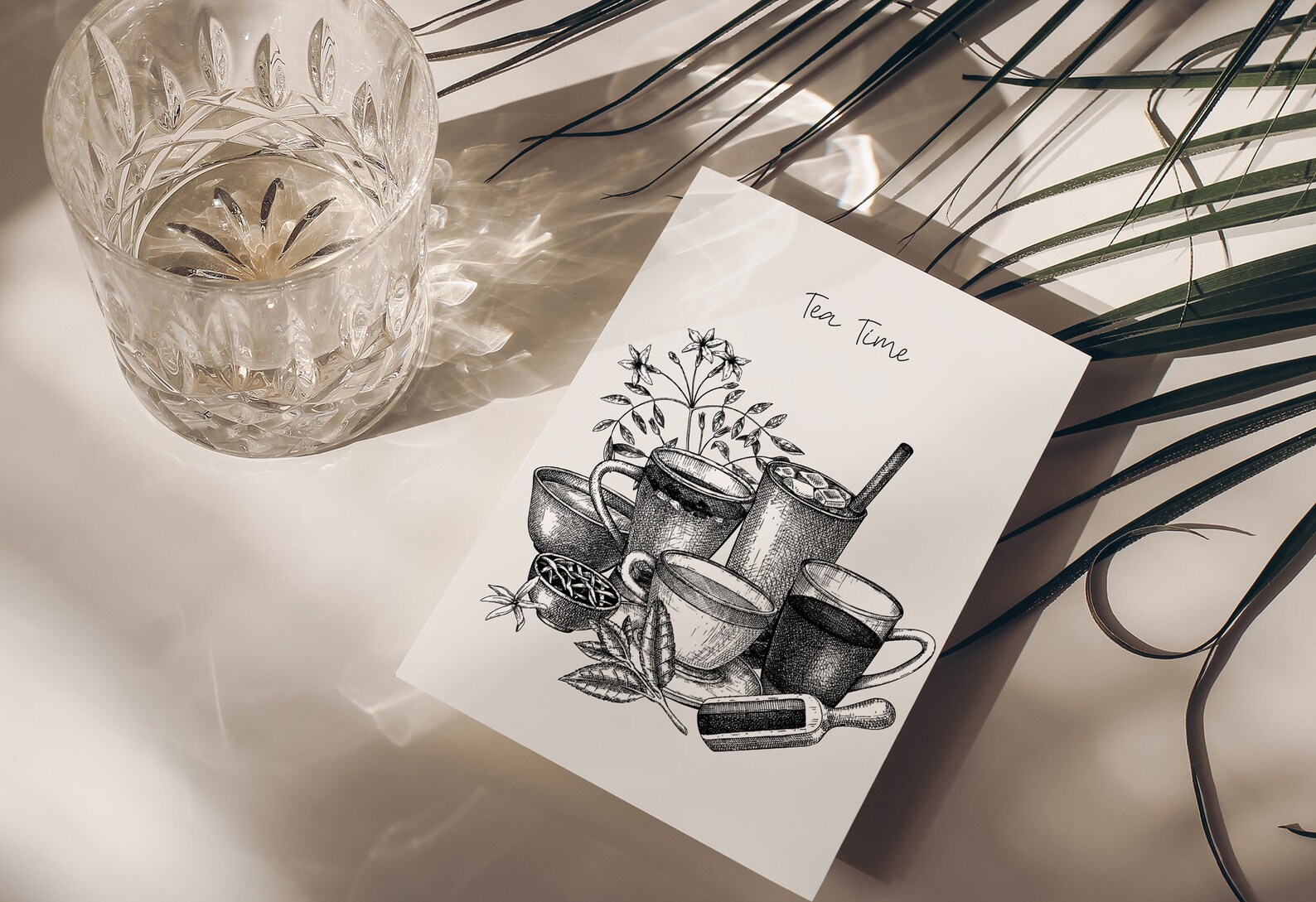 Tea Party Line Drawing. Vector Sketch Art. Matcha Bowl, Jasmine Plant ...