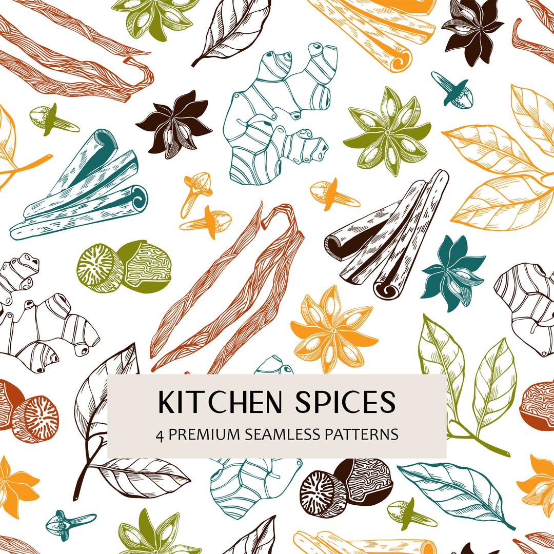 Kitchen Spices Seamless Pattern PNG, Hand Drawn Spice Sketch, Vintage ...
