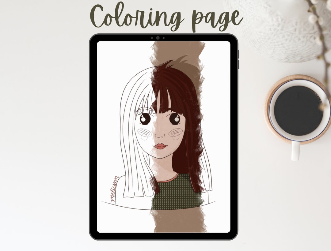 Adult Coloring Pages Anime Coloring Page Digital Coloring Girl Colouring Page Character