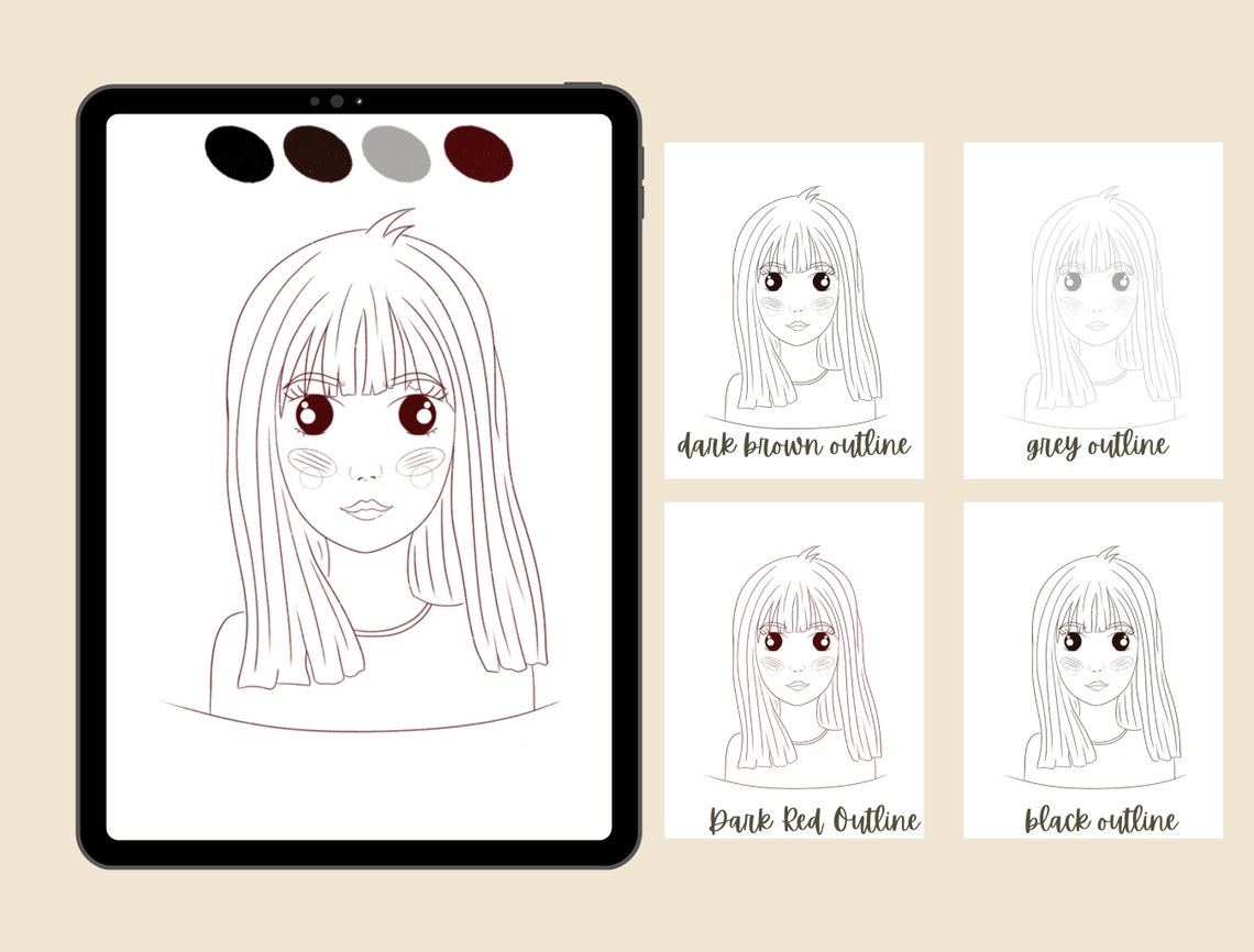 Adult Coloring Pages , Anime Coloring Page, Digital Coloring, Girl ...