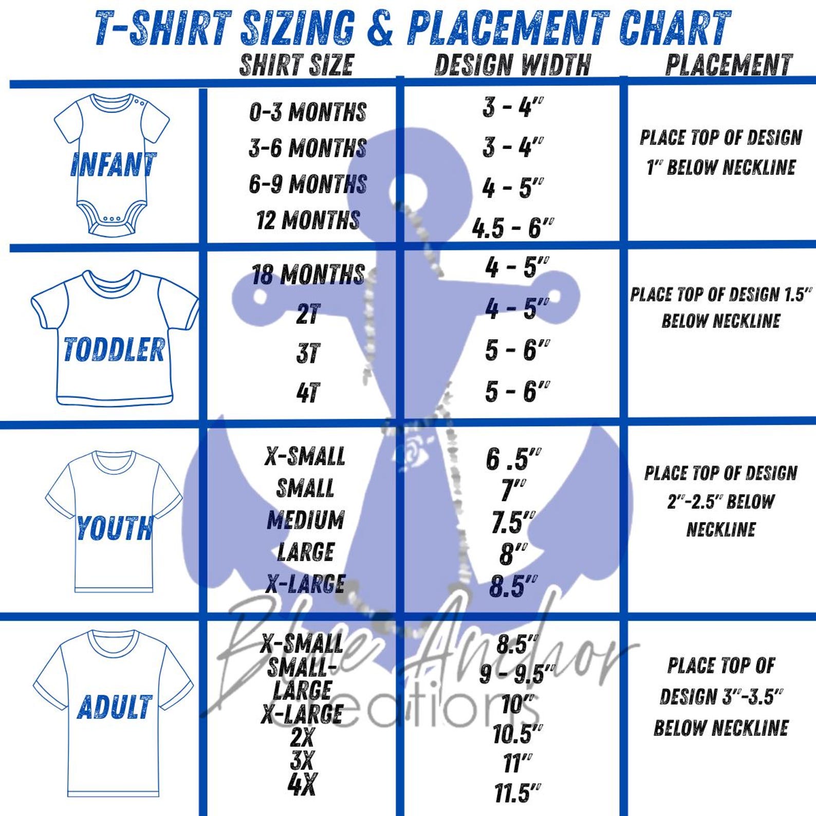 T-shirt Design Placement Chart | Printable Size Guide (digital Download ...
